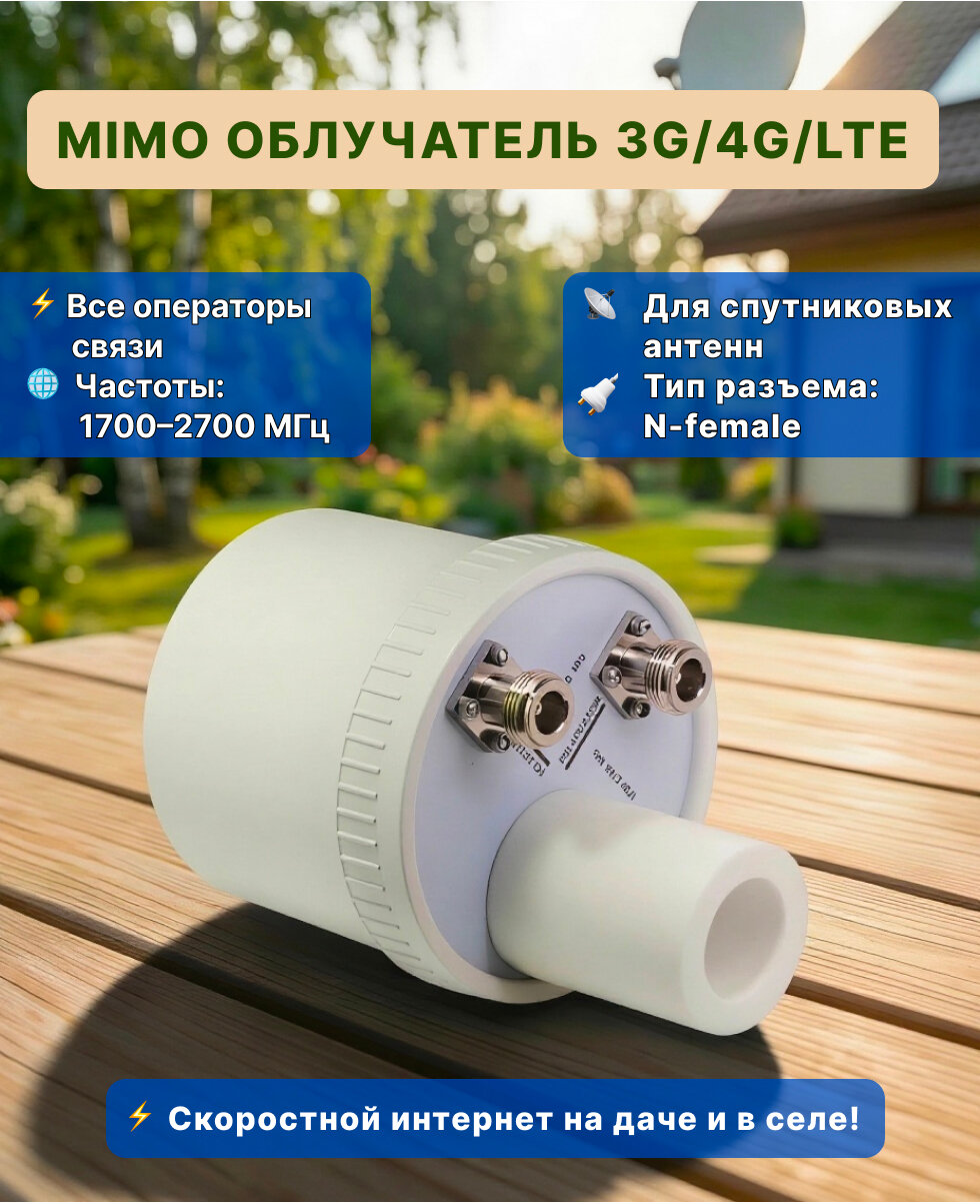 MIMO Облучатель 3G/4G/LTE для спутниковой офсетной антенны для роутеров и модемов, KROKS KIP9-1700/2700 DP (N-female)