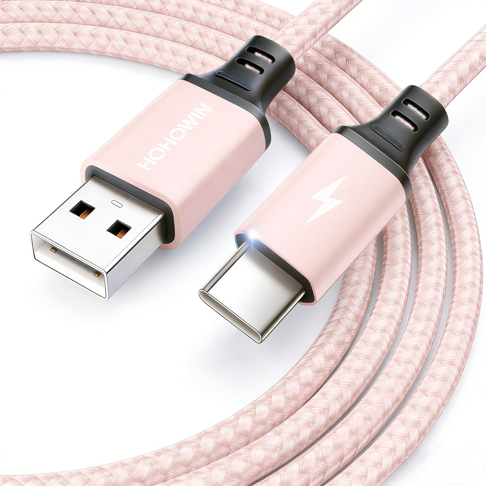 Нейлоновый оплетенный кабель USB A - USB C быстрая зарядка, 1 м, розовое золото, для Samsung, Xiaomi, Redmi, Oppo, OnePlus, iPhone 17/16/15 Pro/Plus/Pro Max