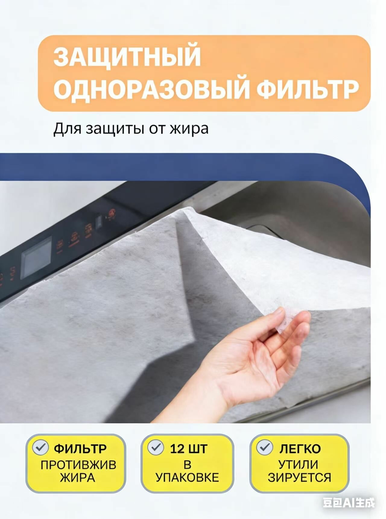 Защитный фильтр для вытяжки кухонной, Одноразовый фильтр от загрязнений для кухни 12штук набор сменных фильтров кухонные