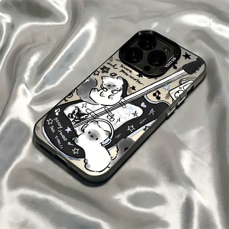 Чехол для iPhone 8 Plus черный с гитарой, милым котенком, разноцветный серебристый