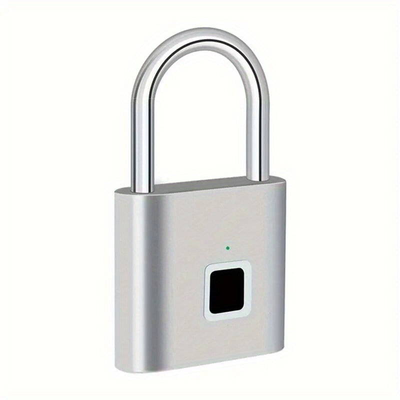 Биометрический навесной замок с отпечатком пальца, цинковый сплав, USB-зарядка, серебристый