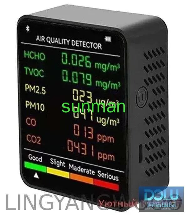 Метеостанция LingYan Air Quality Detector с измерением CO2 и TVOC, встроенный аккумулятор, черная, Китай
