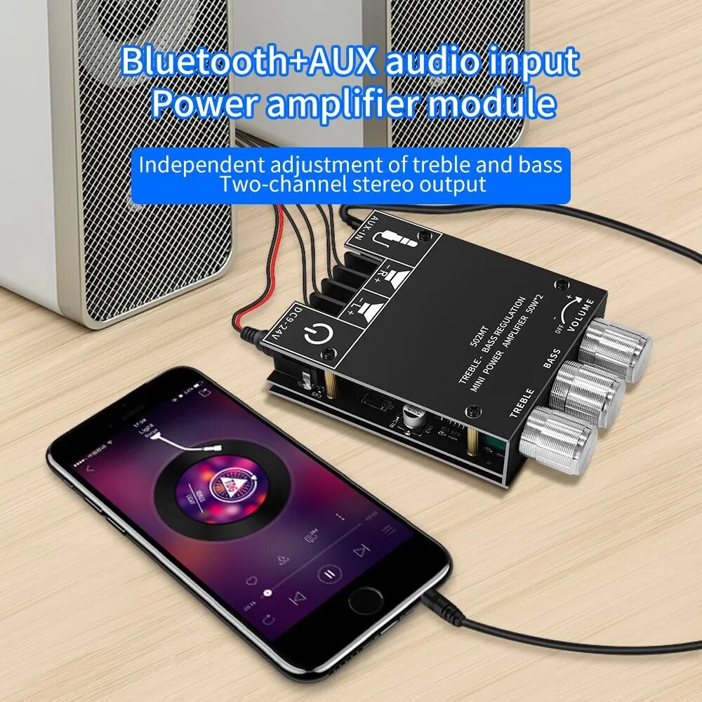 ZK-502MT Плата усилителя, 2 x 50 Вт, Bluetooth-совместимая 2.0-канальная аудиоплата, модули стереодинамиков с сабвуфером