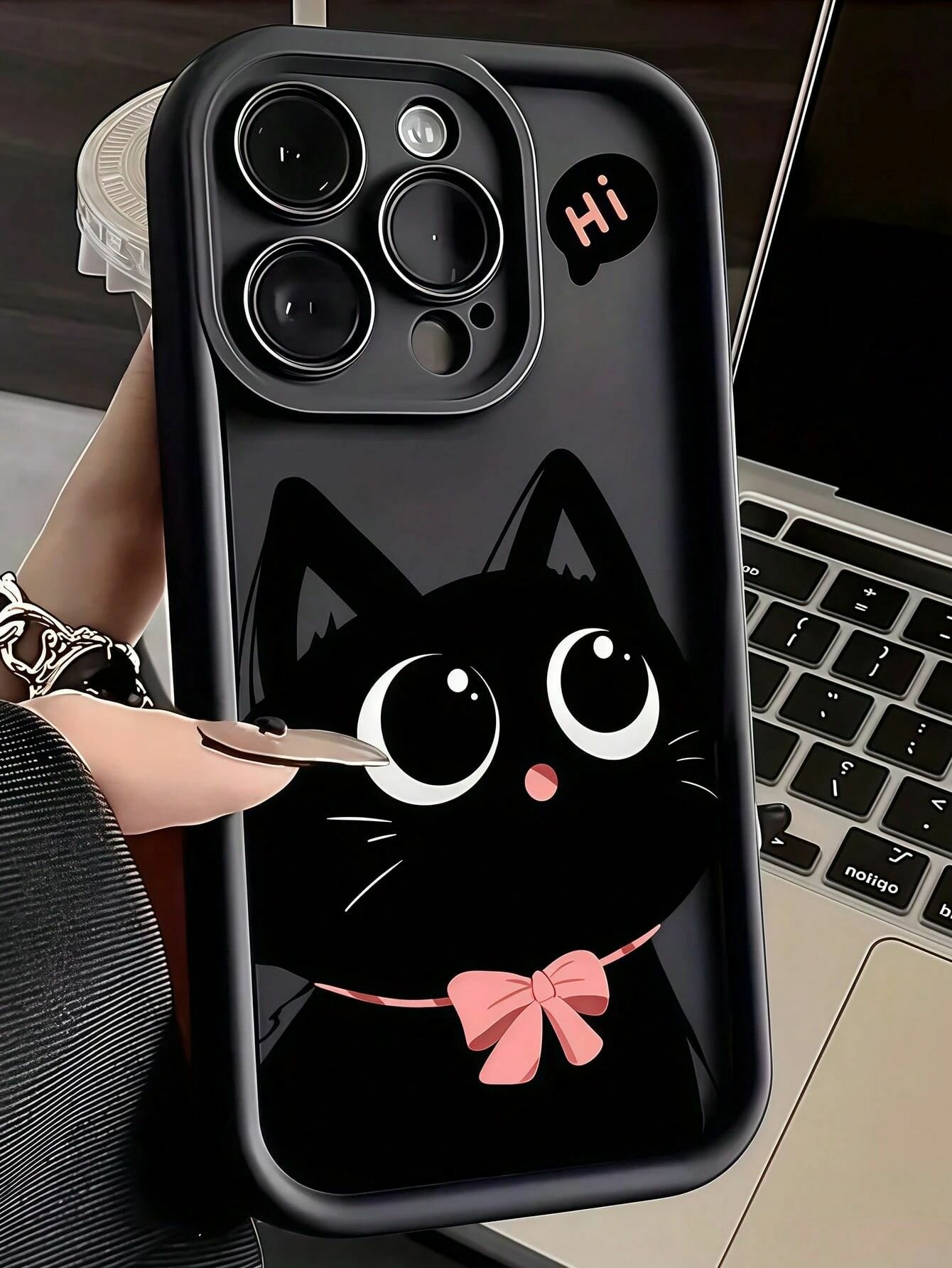 Чехол на Айфон 11 / iPhone 11 черный с Кот силиконовый удароПрочный