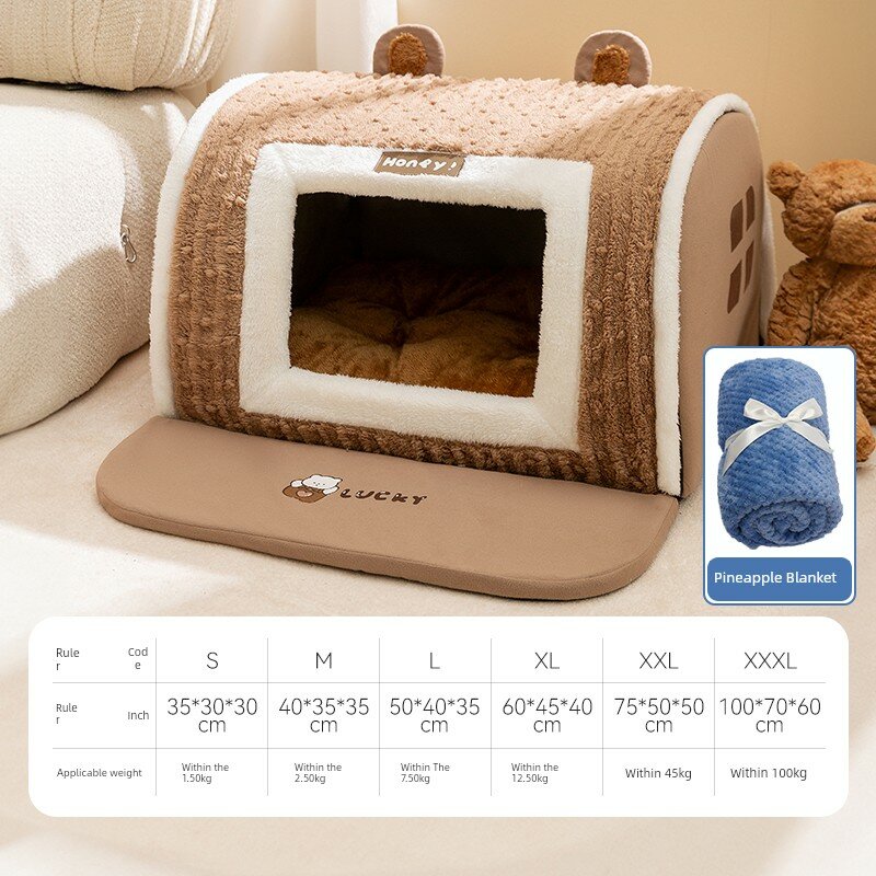Коричневая медвежья закрытая кошачья кровать S 35x30x30см подходит для собак до 5 фунтов зимнее тепло