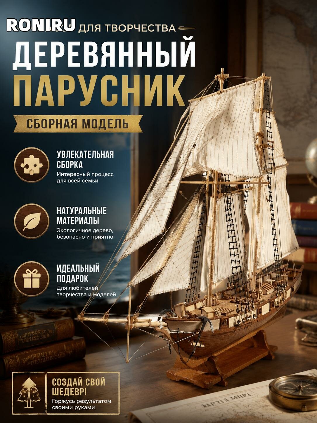 Деревянные модели для сборки — набор ручной сборки модели парусника, 3D-пазл для творчества и подарка для любителей