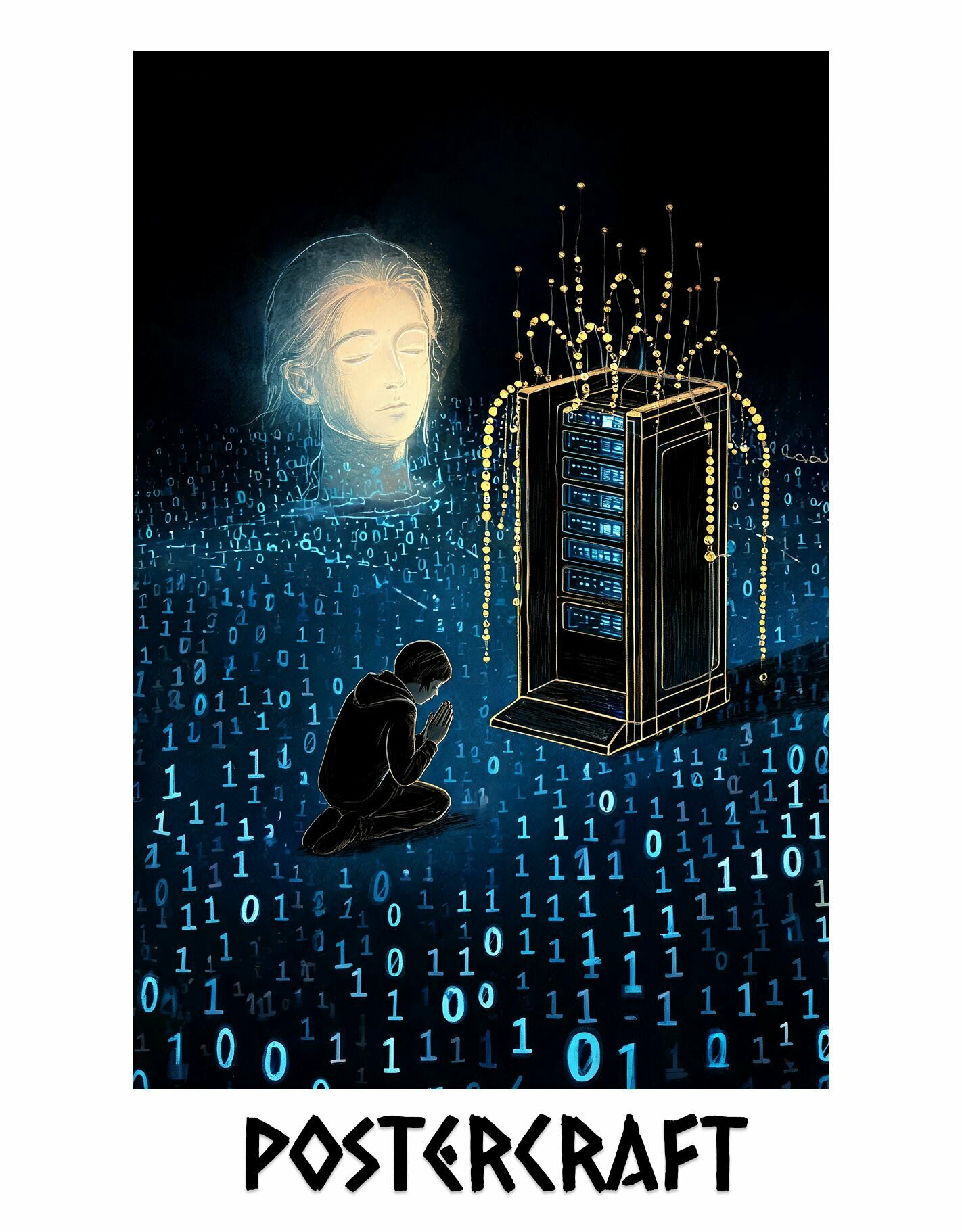 Постер "Цифровое Безумие" (Будущее, Кибер, ИИ), 29.7х42см, А3, глянцевый