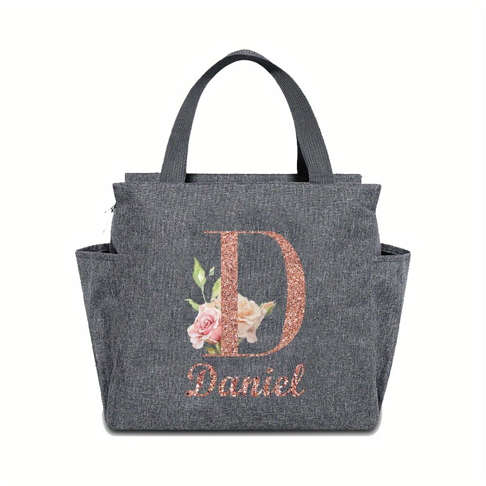 Персонализированная термосумка для ланча с алюминиевой фольгой, печать инициалов, большая вместимость, для пикника, цвет D