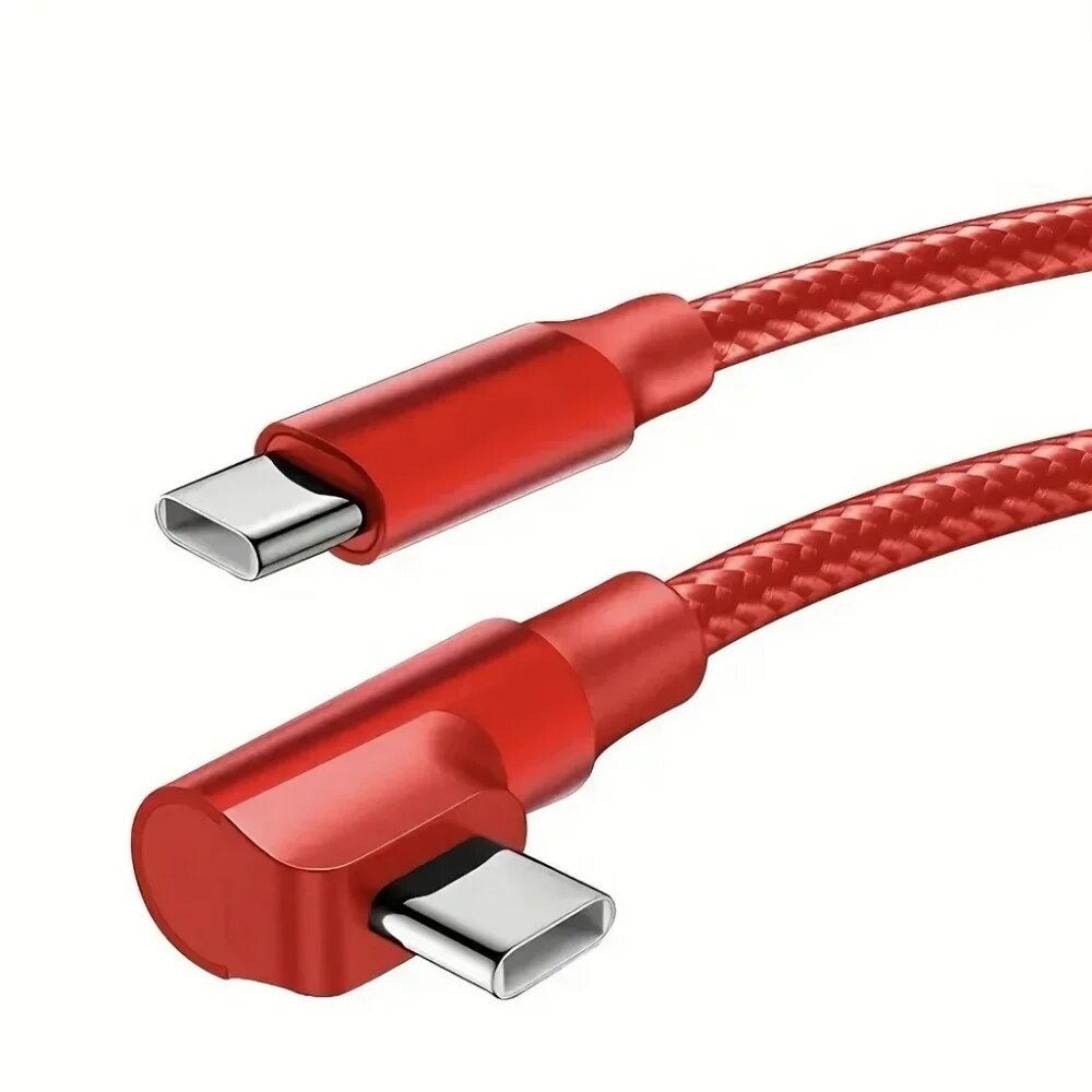 Кабель USB-C (Type-C) для быстрой зарядки, 60 Вт, с угловым разъемом 90 градусов, Красный, 2m, Red