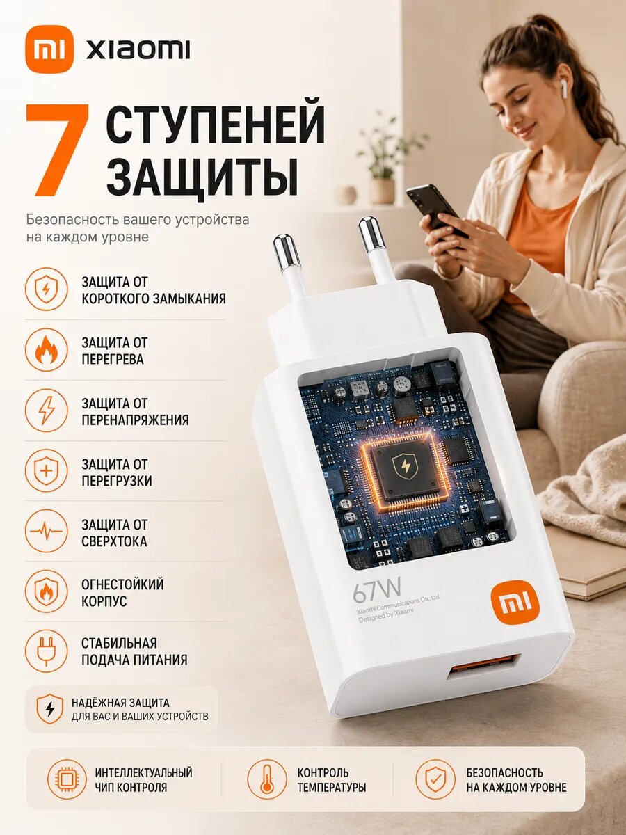 Сетевое зарядное устройство 67W для быстрой зарядки смартфонов и планшетов — фото 1