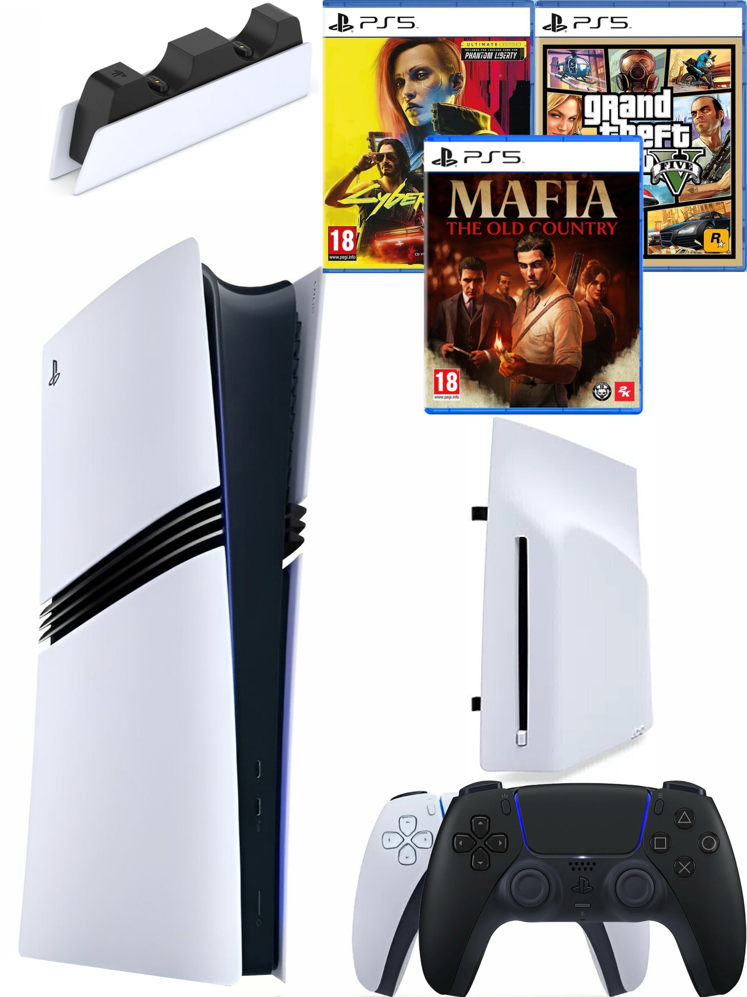 Игровая Приставка Sony PS 5 Pro Digital Edition+Зарядная станция+Дисковод +2-ой геймпад+GTA5, Mafia, Cyberpunk2077 , 2Tb