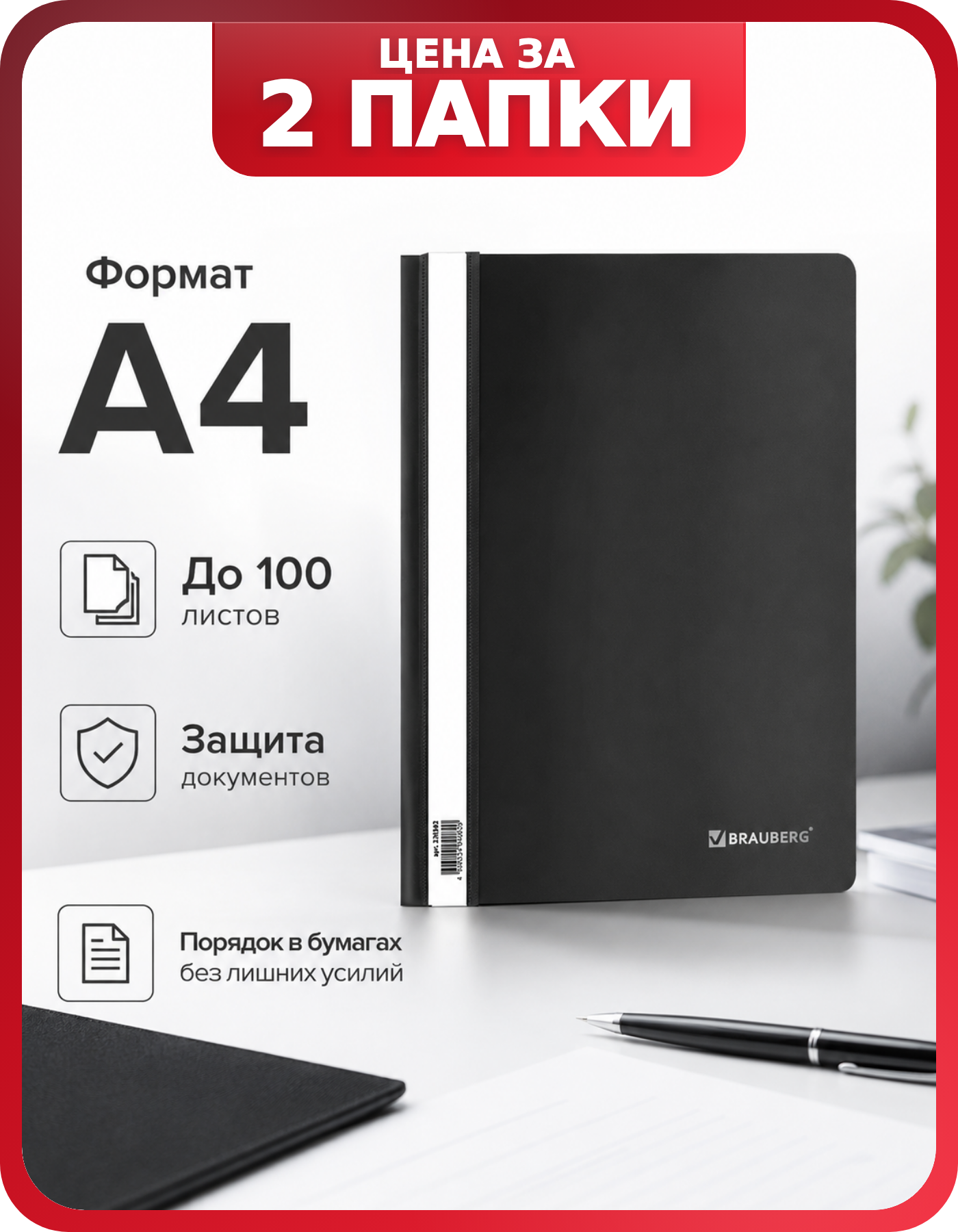 Папки А4 для хранения документов BRAUBERG, 2 шт