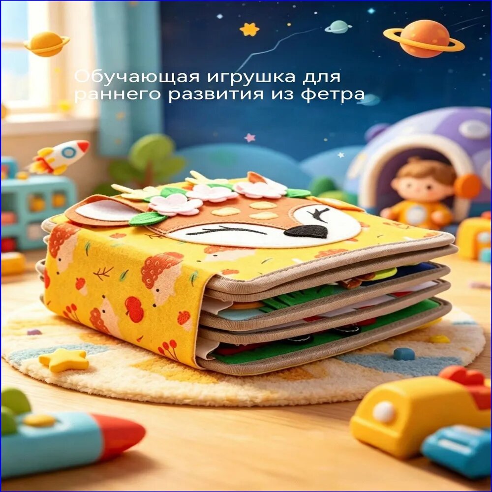 Книжка из фетра с изображением оленя, развивающая игрушка для детей, тактильная фетровая книга, доска для активности малышей, обучение базовым жизненным навыкам, подходит для детей старше 6 месяцев