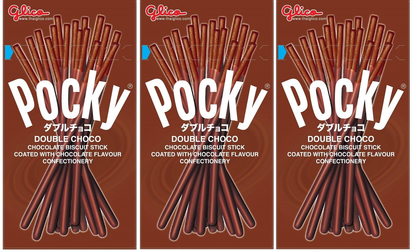 Бисквитные палочки Pocky Double Choco / Поки Двойной шоколад, 3 шт. по 47 грамм