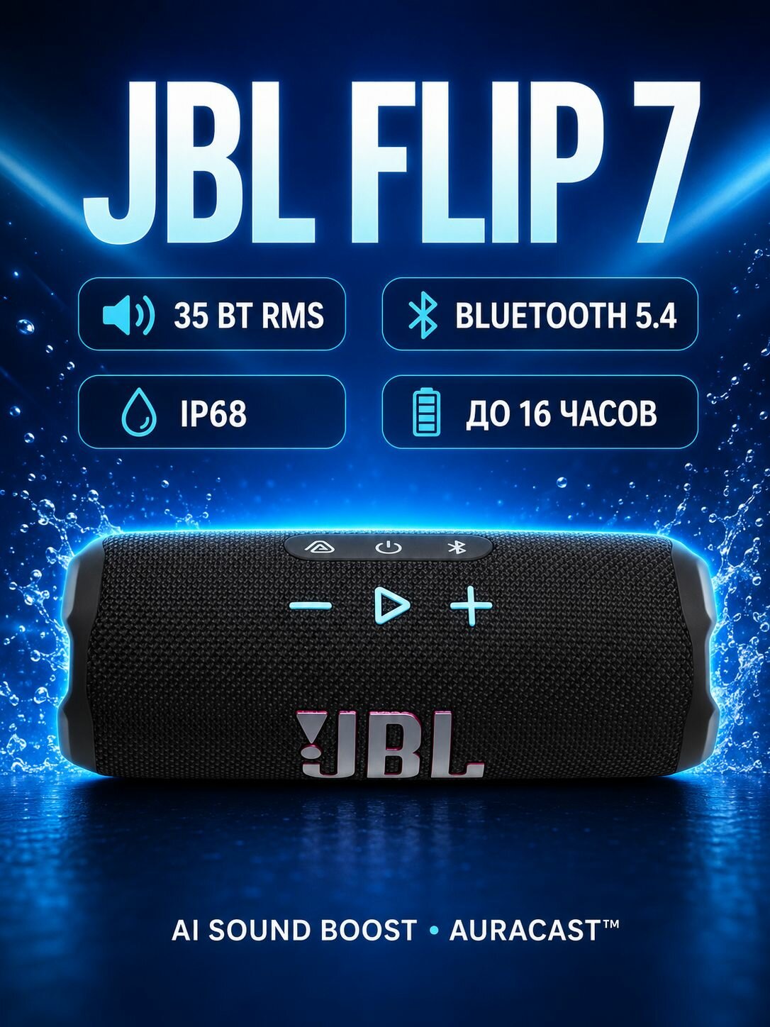 Беспроводная колонка JBL FLIP7 пыленепроницаема и водонепроницаема