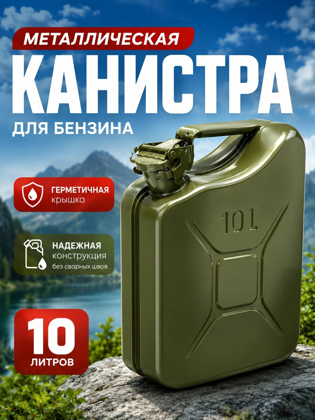 Канистра, для горюче-смазочных материалов, металлическая, одноемкостная, вертикальная