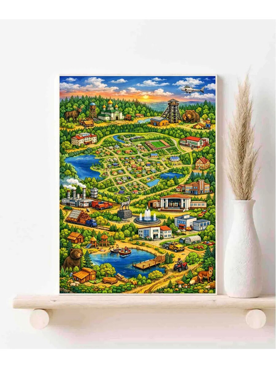 Кедровый, Россия, Fantasy MapКарта, Плакат 30x42см