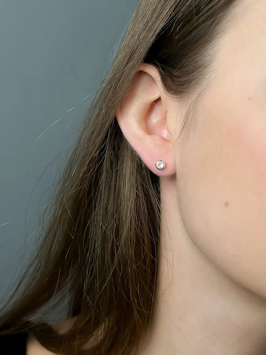Серьги пусеты, желтое золото, 375 проба, фенакит
