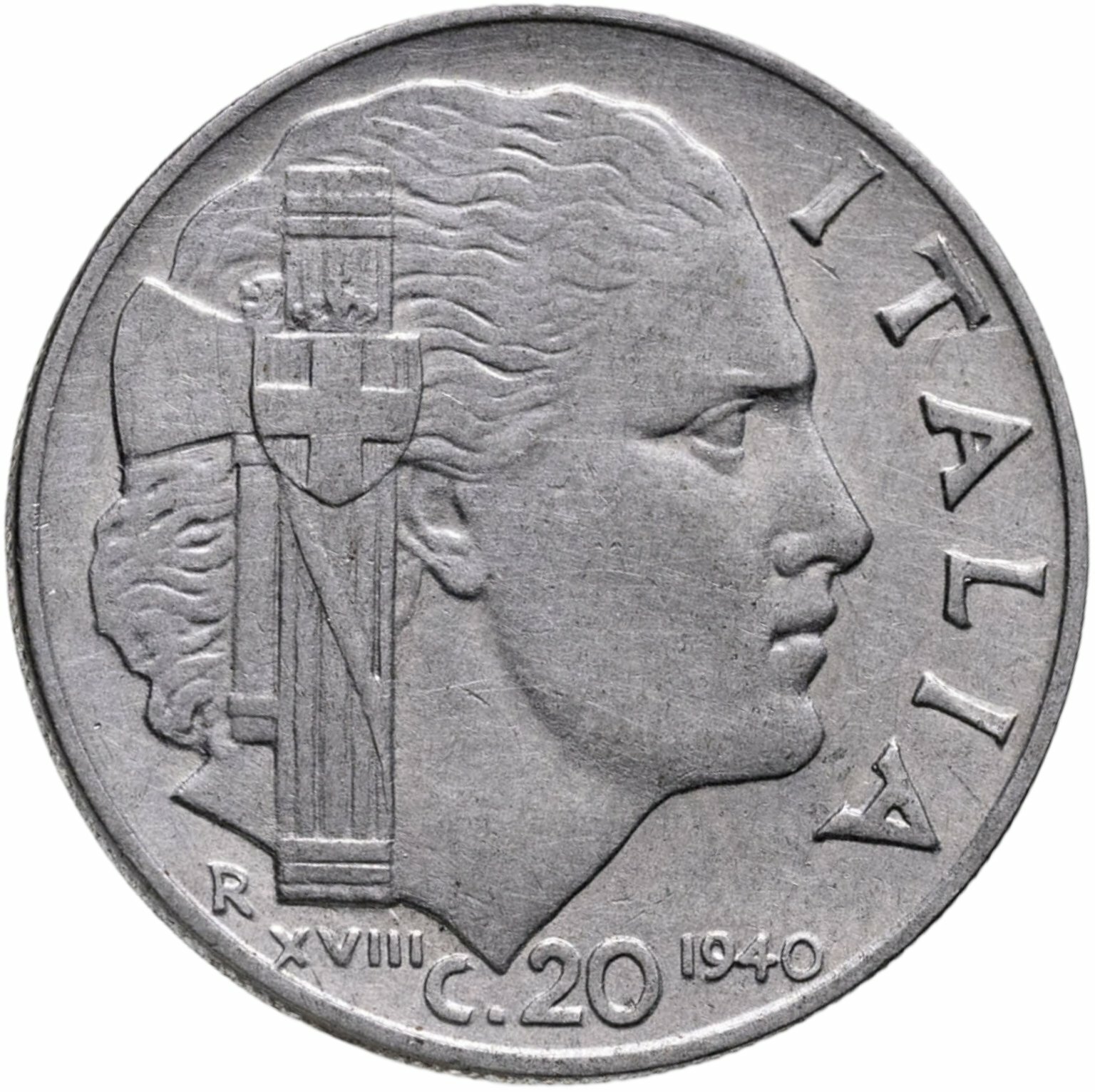 Италия 20 чентезимо 1940, Сталь, в сохранности XF