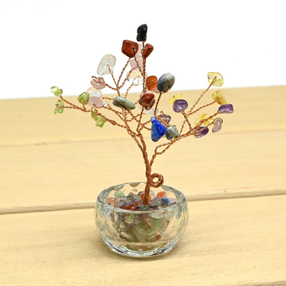 Дерево счастья с камнями самоцветами в горшке 40*40*80мм