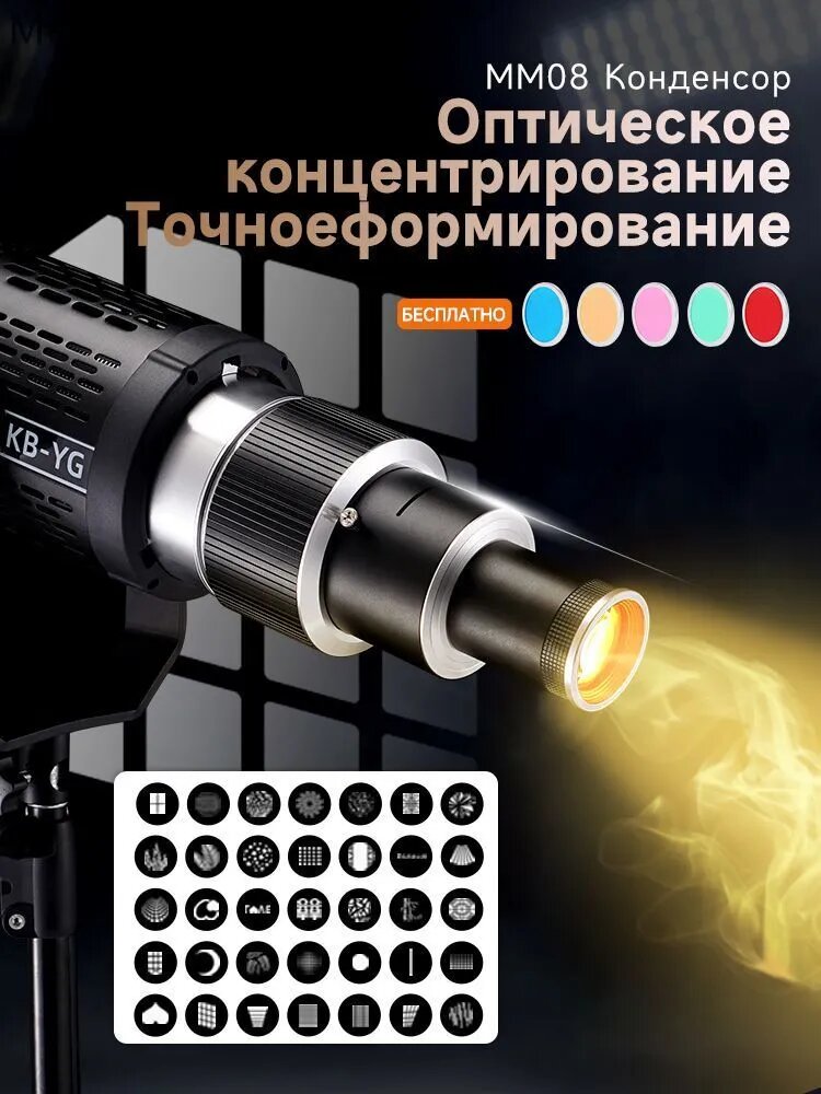 Оптическая насадка Гобо (Gobo) для студийного света, 35 масок в комплекте, байонет Bowens (для Aputure, Amaran, Godox)