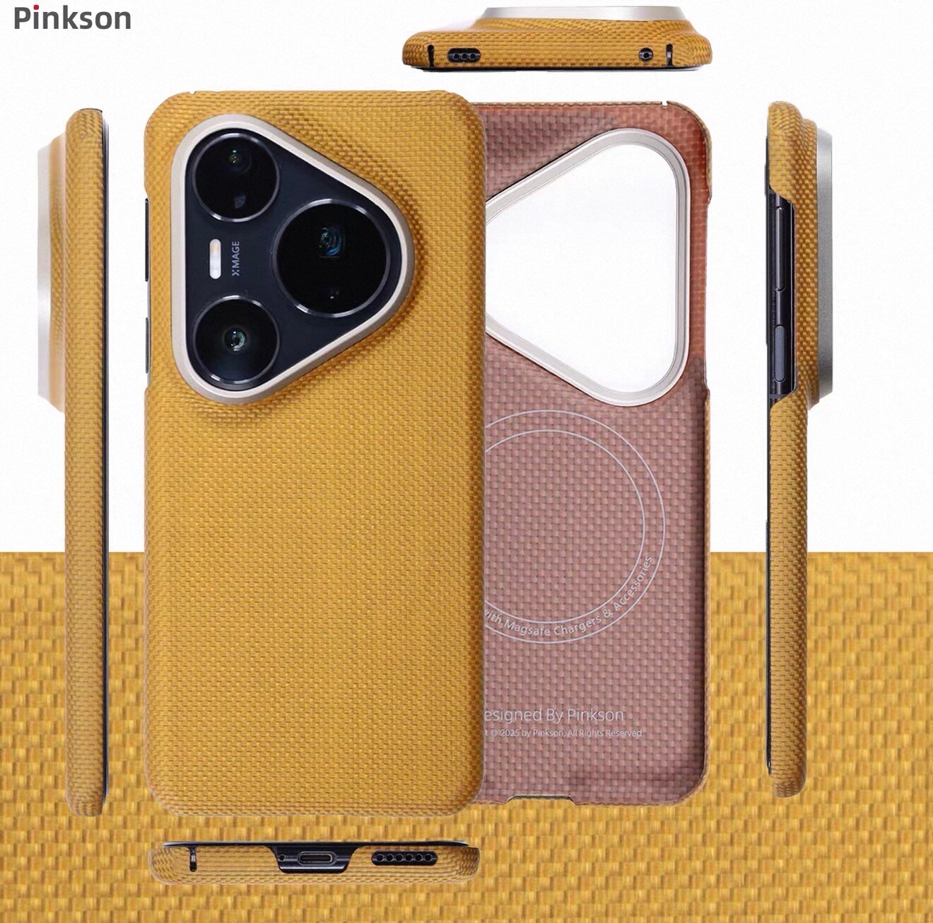 Чехол Карбоновый Pinkson для Huawei Pura 80 Pro Желтый MagSafe ударопрочный