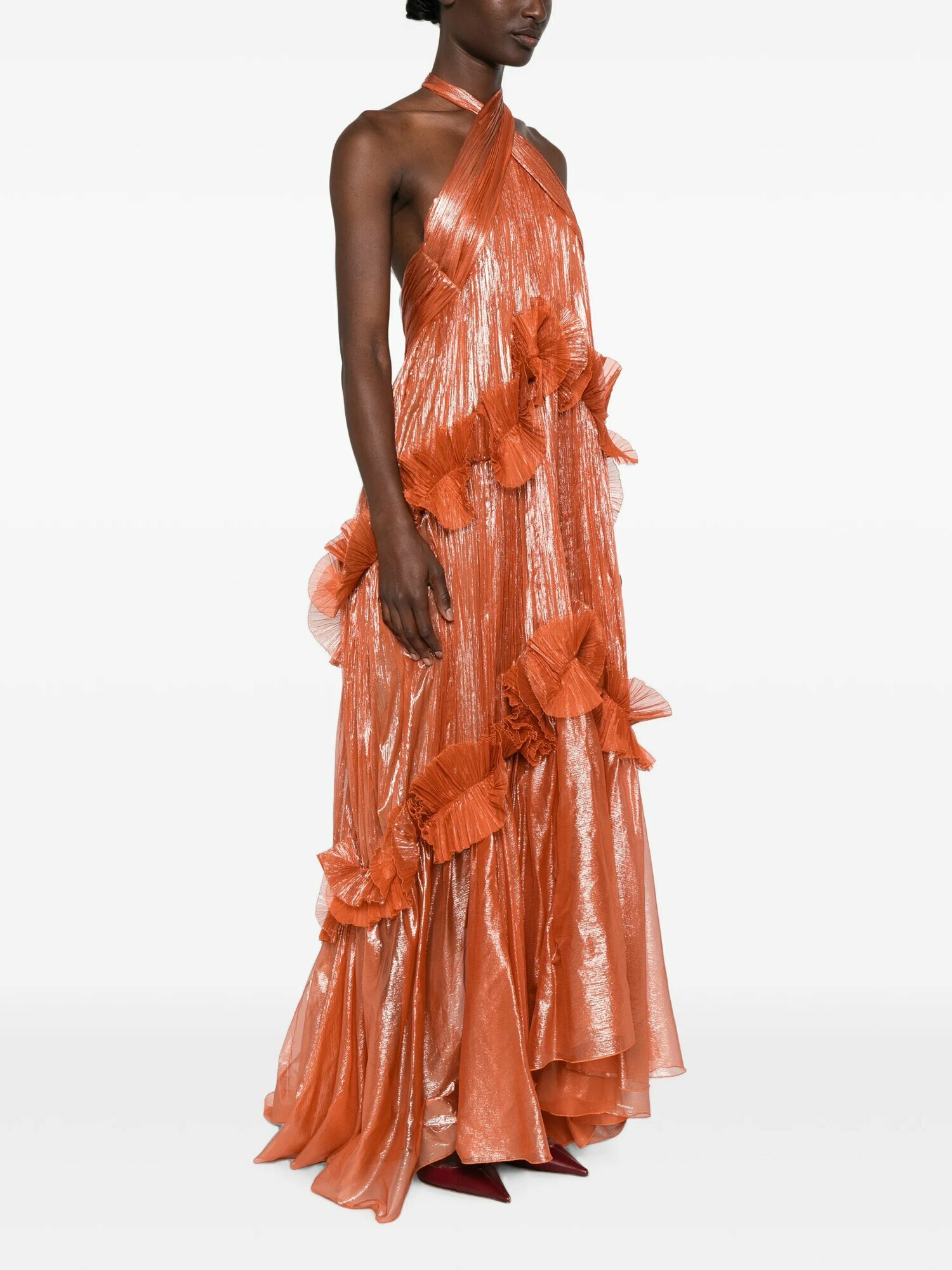 Платье Maria Lucia Hohan Ruffled metallic-effect maxi dress, размер 40, зеленый/оранжевый — фото 1
