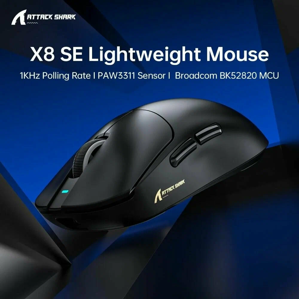 ATTACK SHARK X8SE беспроводная игровая мышь с Bluetooth, долгим сроком службы и тройным подключением черный