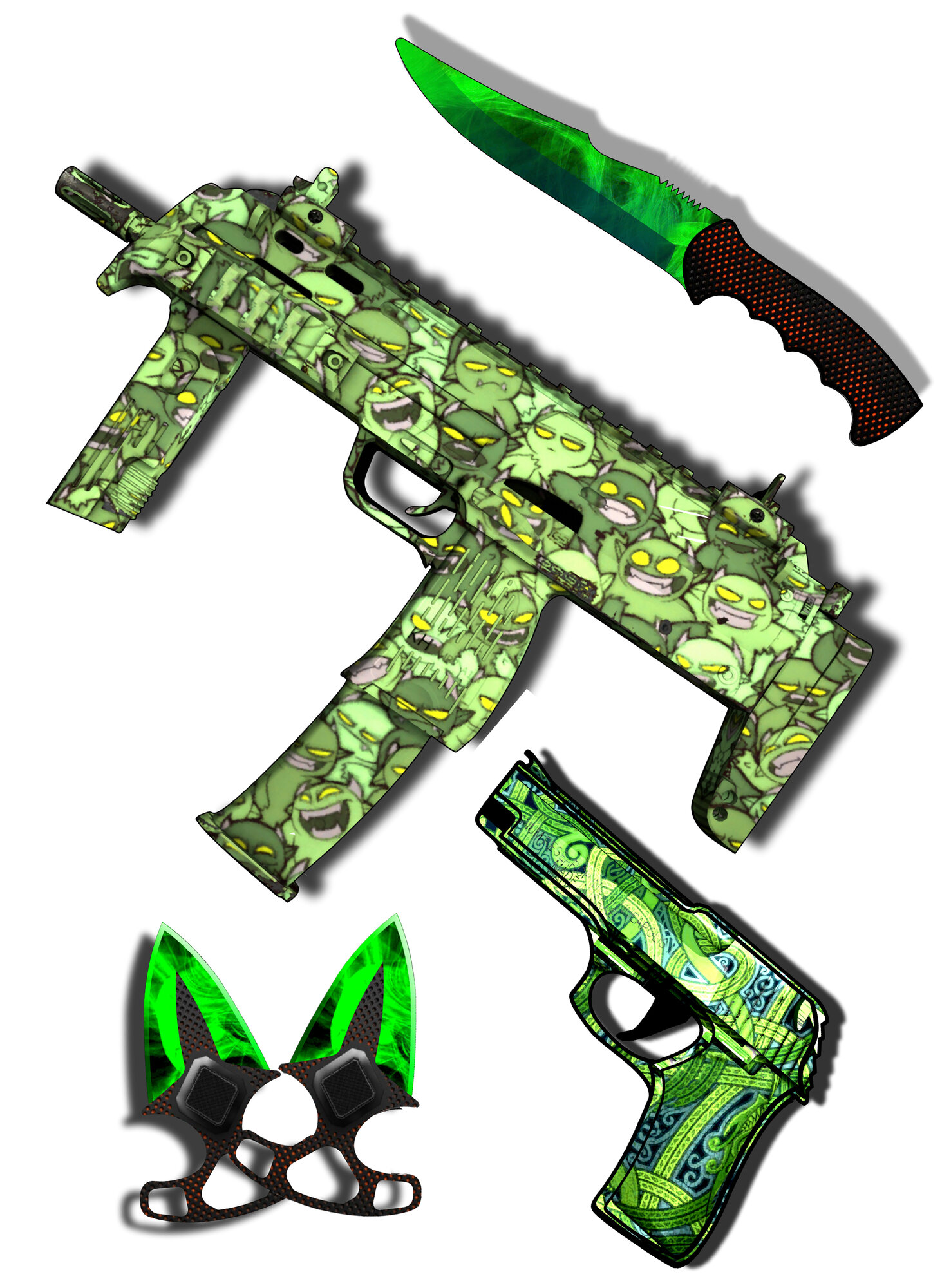 Игрушечный набор оружия cs go / автомат / нож охотник / пистолет резинкострел / тычковый нож кс го