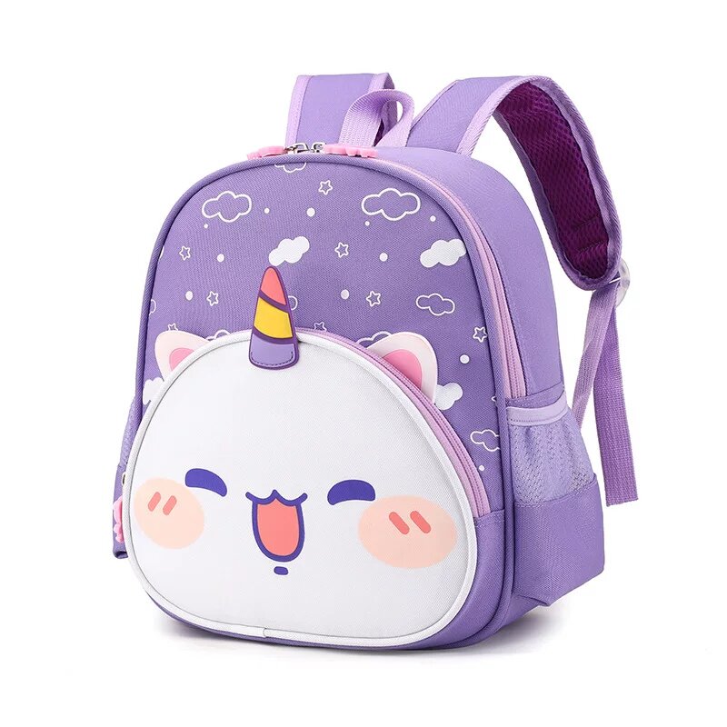 Фиолетовая сумка с рисунком единорога, двойной слой, для девочек 3-6 лет, легкая школьная сумка, мультяшная тема