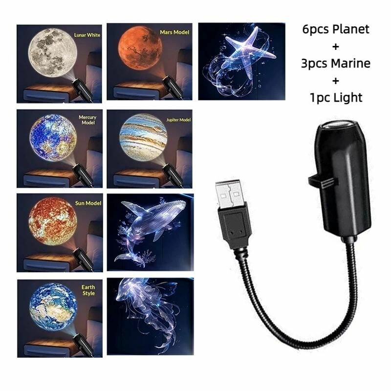 Светодиодный USB-проектор Light 6/9 шт. стильный проектор с рисунком планеты бабочки для атмосферы ночного освещения в спальне