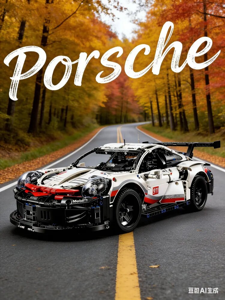 Конструктор 3D Porsche 911 RSR Реалистичный кран с подвижными элементами, Военный конструктор 1631деталь