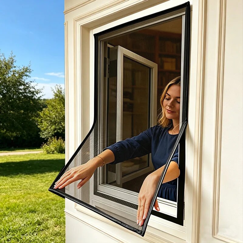 Москитная сетка MOJY для окна, черная, из стекловолокна Height 110 cm, Width 60 cm