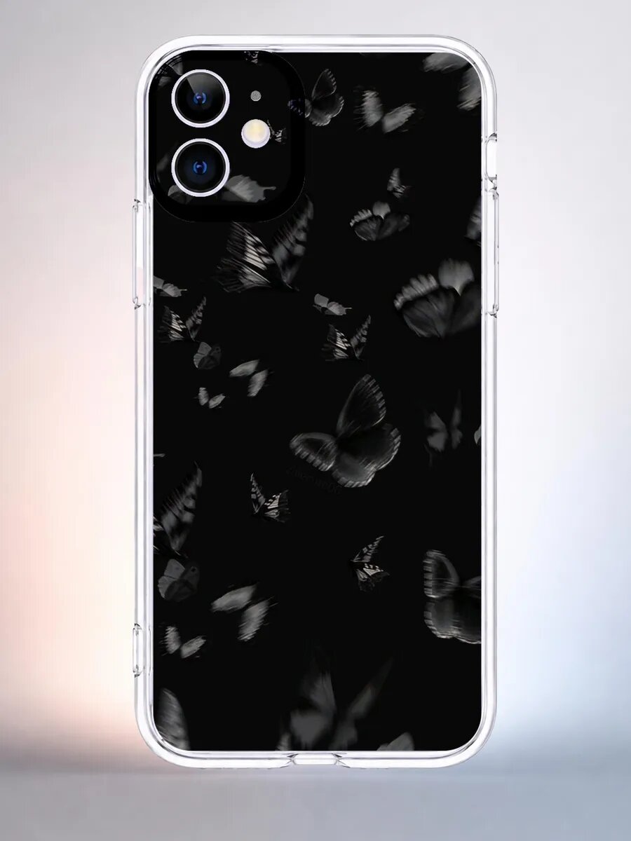 Чехол iPhone 11 тёмные бабочки силиконовый
