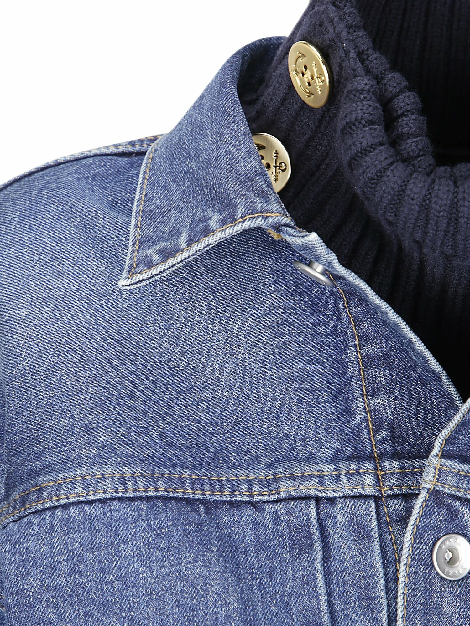 Куртка Sacai Knit-panel raw-edge denim jacket, размер 42, blue — фото 1