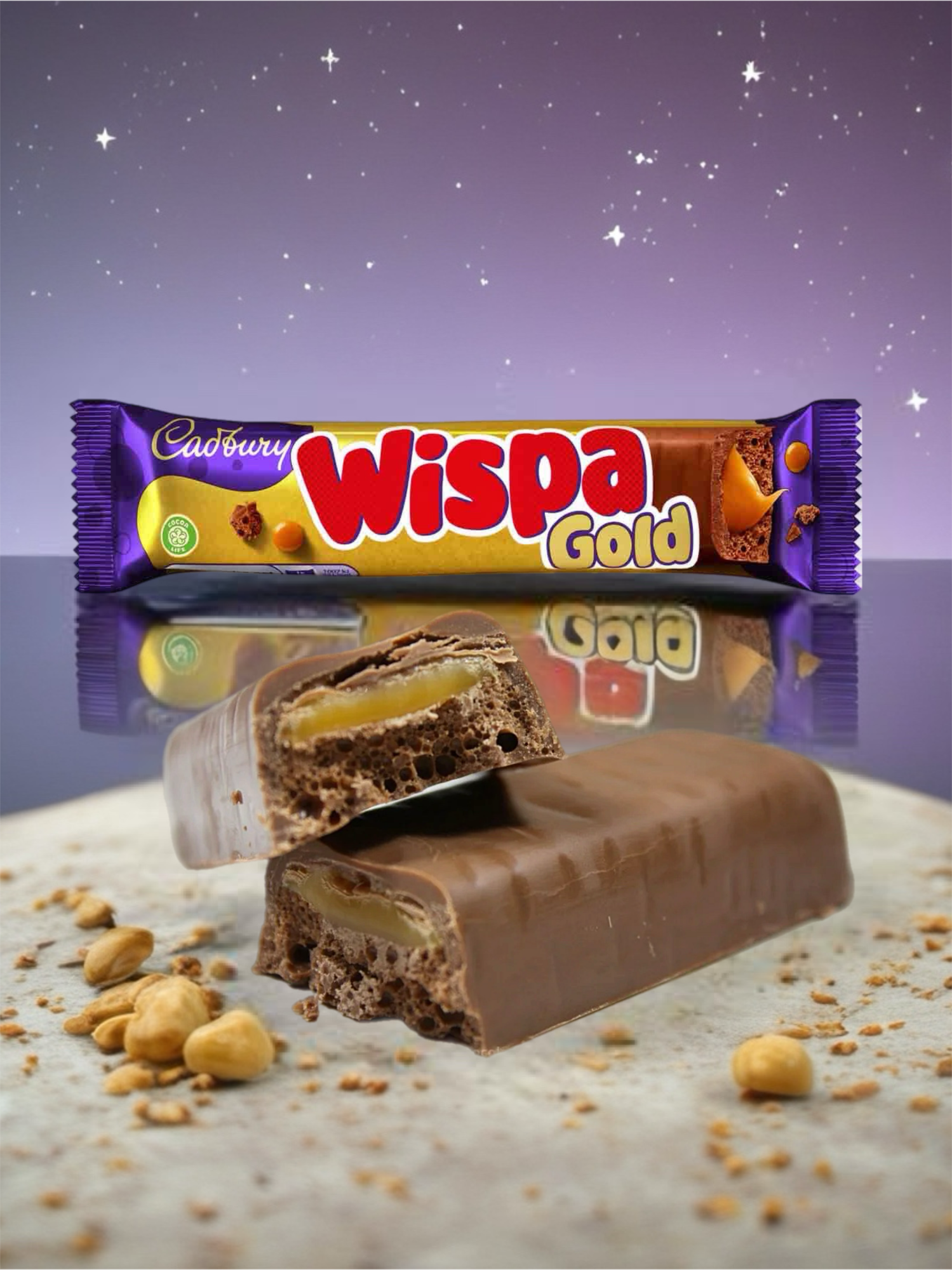 Шоколадный батончик Cadbury Wispa Gold/ Виспа воздушный пористый с карамельной начинкой, 1 шт х 48г (США)