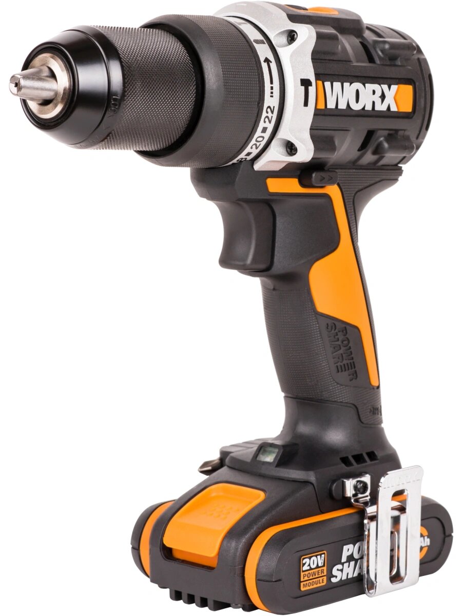 Ударная дрель-шуруповерт Worx WX352 60Н*м 2Ач АКБ ЗУ, черный/желтый