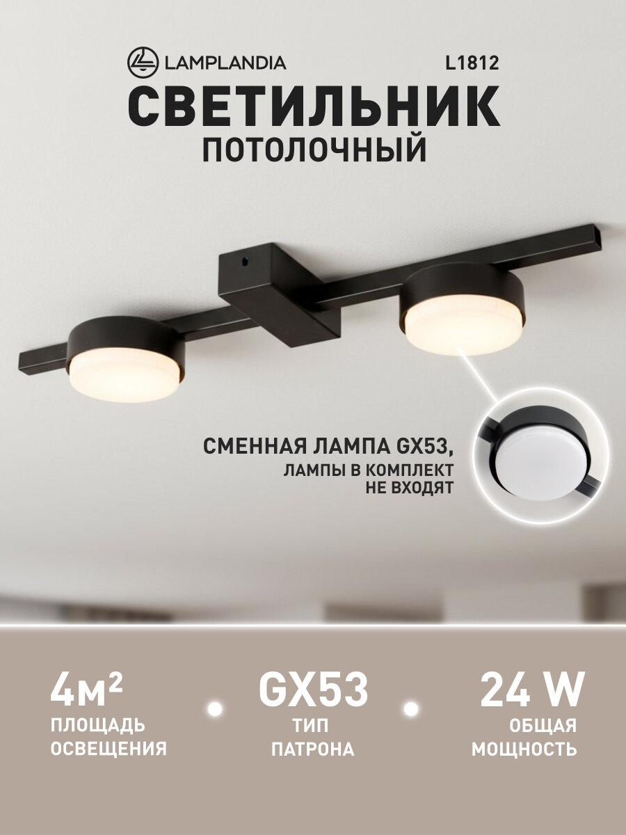 Светильник потолочный Lamplandia L1812 CIRCOLO CEILING BLACK, GX53*2 макс 12Вт