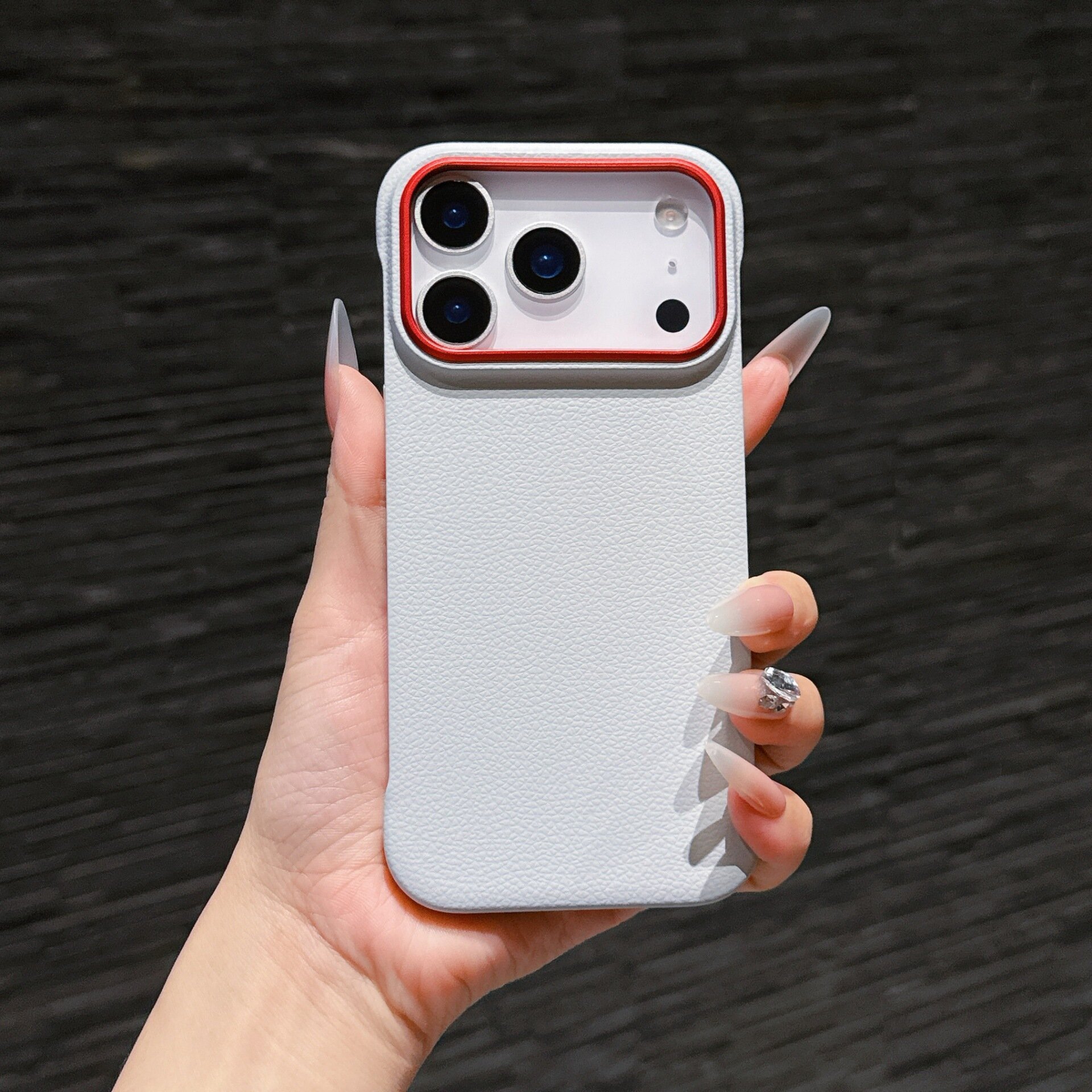 Премиум кожаный чехол для iPhone 17 Pro, серый без рамки
