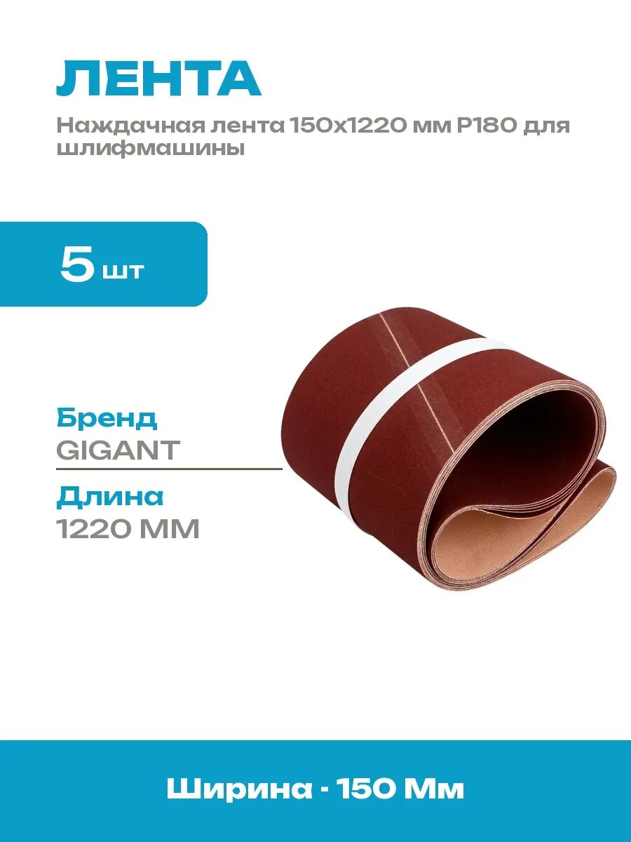 Наждачная лента 150x1220 мм зерно 180 набор 5 штук тканевая