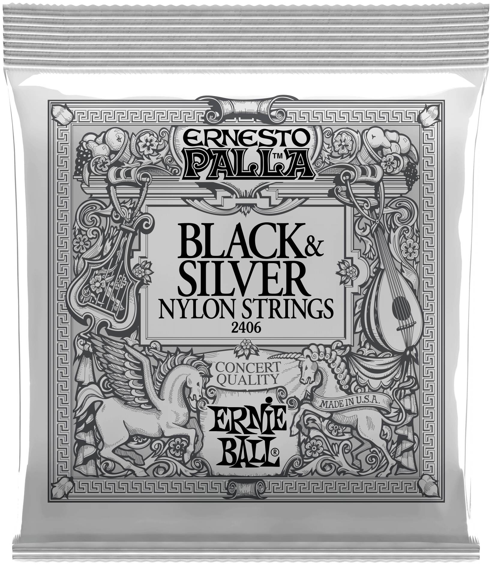 ERNIE BALL 2406 Ernesto Palla Black&Silver Nylon Medium 28-42 - Струны для классической гитары