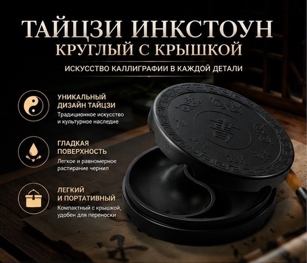 Камень Для Туш И Кallиграфии С Гладкой Поверхностью И Узором 10X10X2 20Cm