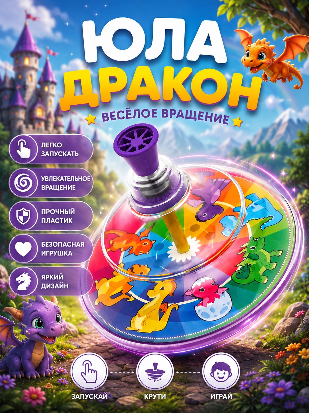 Юла для малышей Игрушка для развития моторики и воображения Дракон