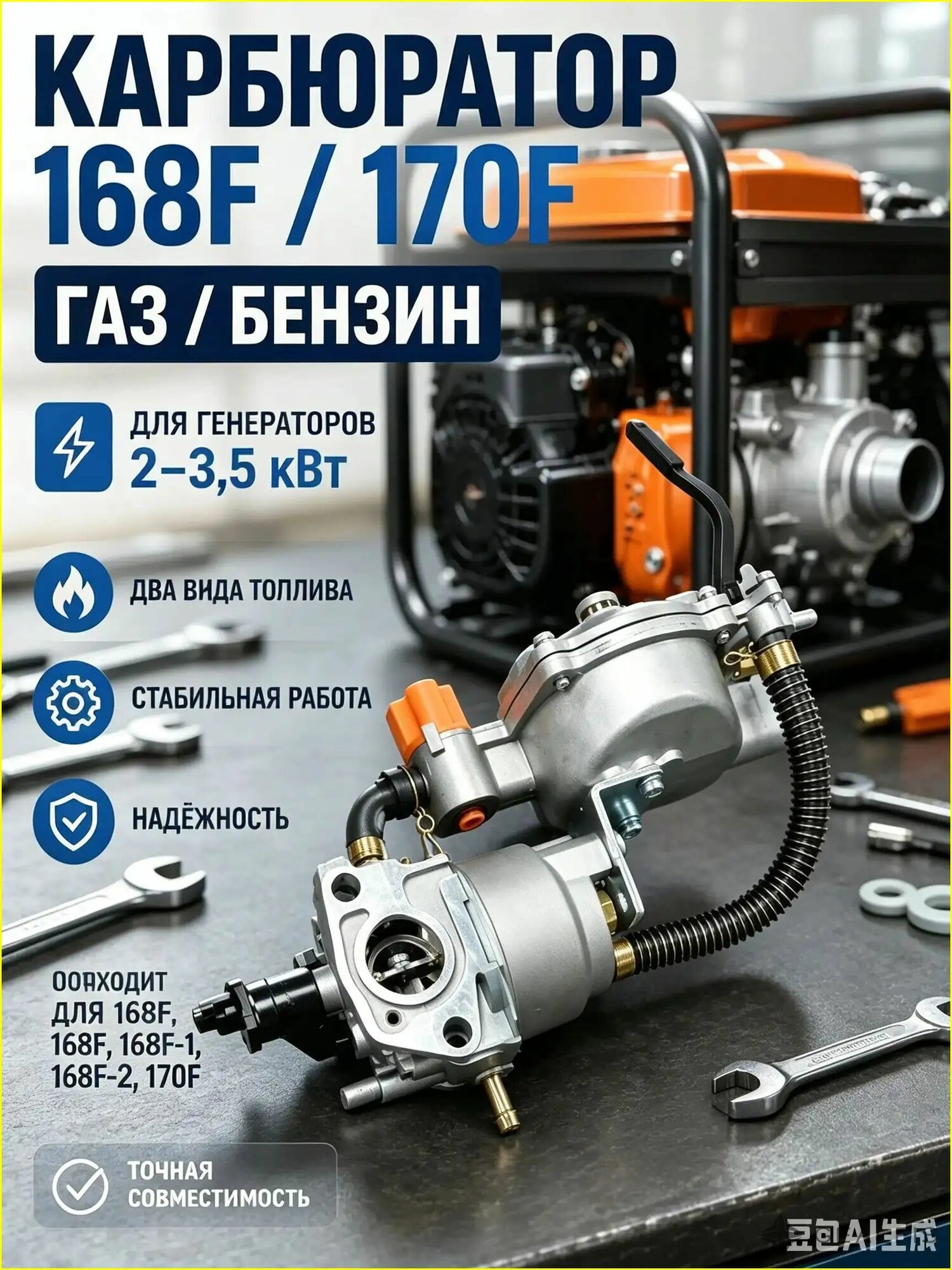 Комплект для переоборудования карбюратора на сжиженном газе P19B, 3 кВт 6,5 л. с, 168F 170F