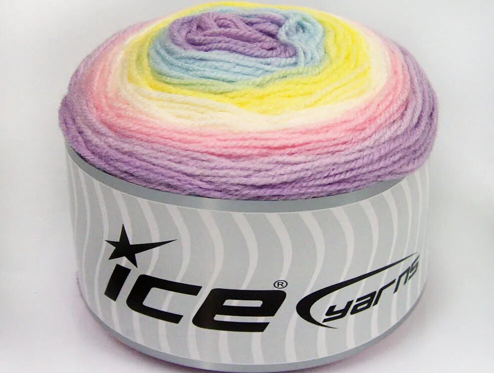 Пряжа Ice Yarns Cakes Baby Fine, 3 мотков по 100 г, 360 м, сиреневый, розовый, белый, желтый, синий 2, премиум акрил