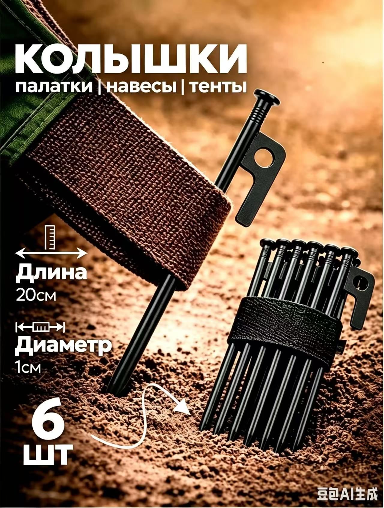 Колышки для палатки, туристические, набор - 4шт, металл, 20 х 1 см