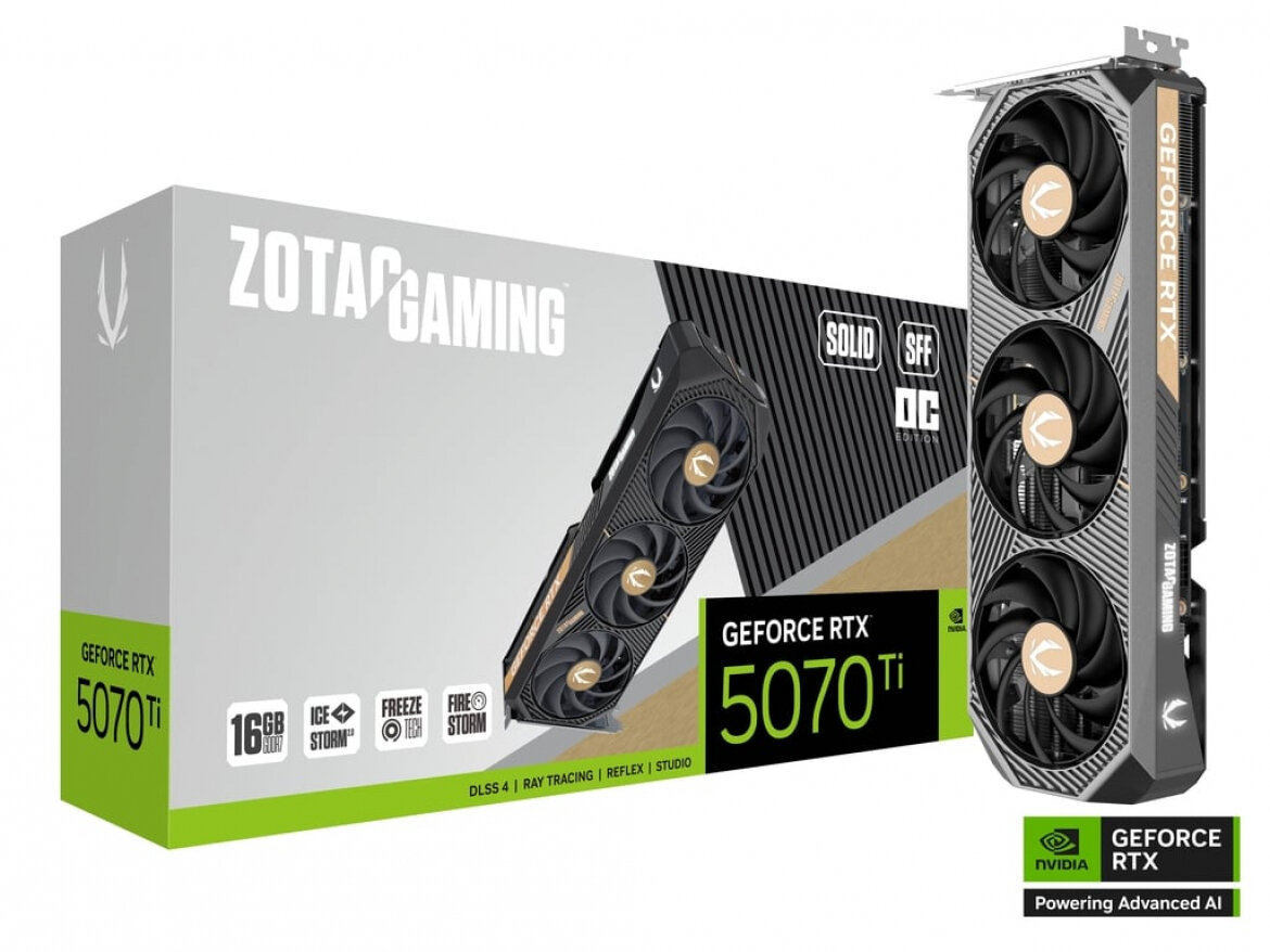 Видеокарта RTX 5070Ti 16GB Zotac SOLID SFF OC ZT-B50710J3-10P, 3 вертушки