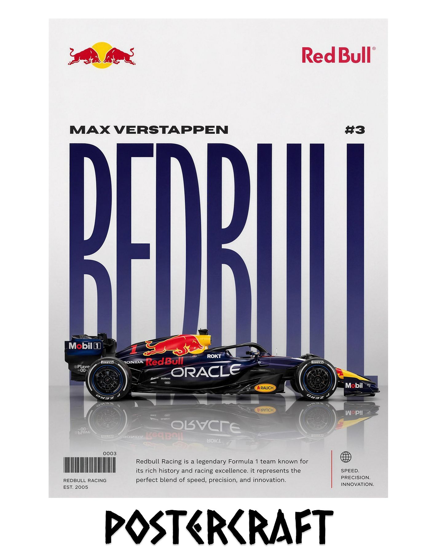 Постер Формула 1 "Болид Макса Ферстаппена" (Max Verstappen, F1 Гонки), А3, глянц 42х29.7см