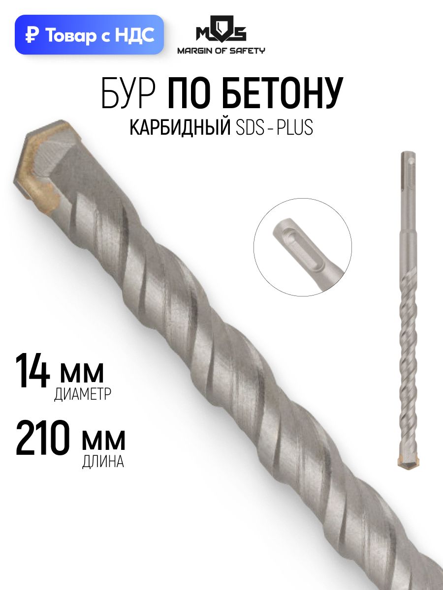 Бур для перфоратора по бетону 14х210 (130) мм с двойной резьбой SDS PLUS MOS