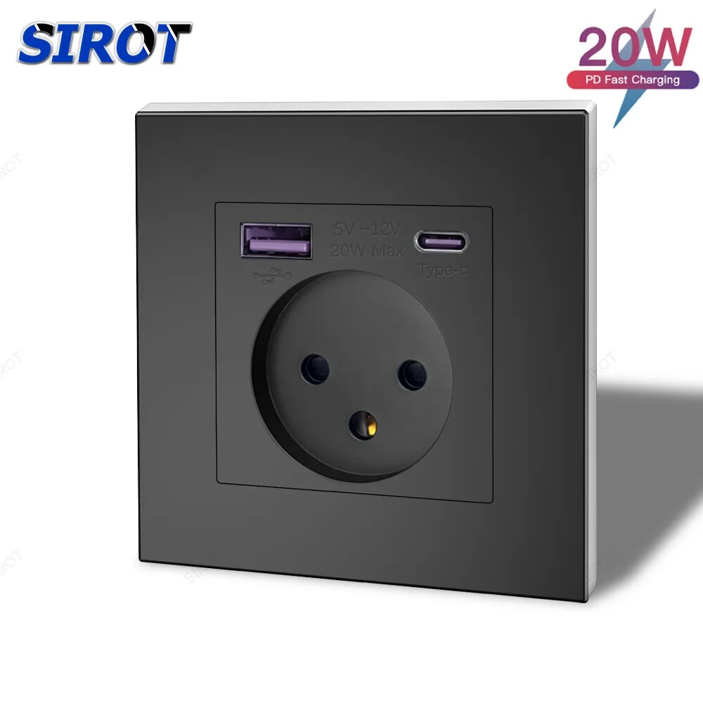 Розетка SIROT 20Вт с быстрой зарядкой PD 20W Black A C